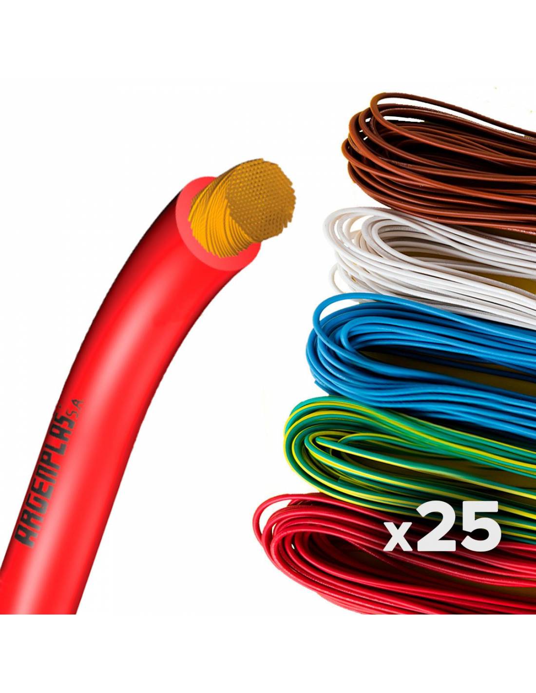 CABLE UNIPOLAR FLEXIBLE 2.5 MM ARGENPLAS ROJO X 25 MTS