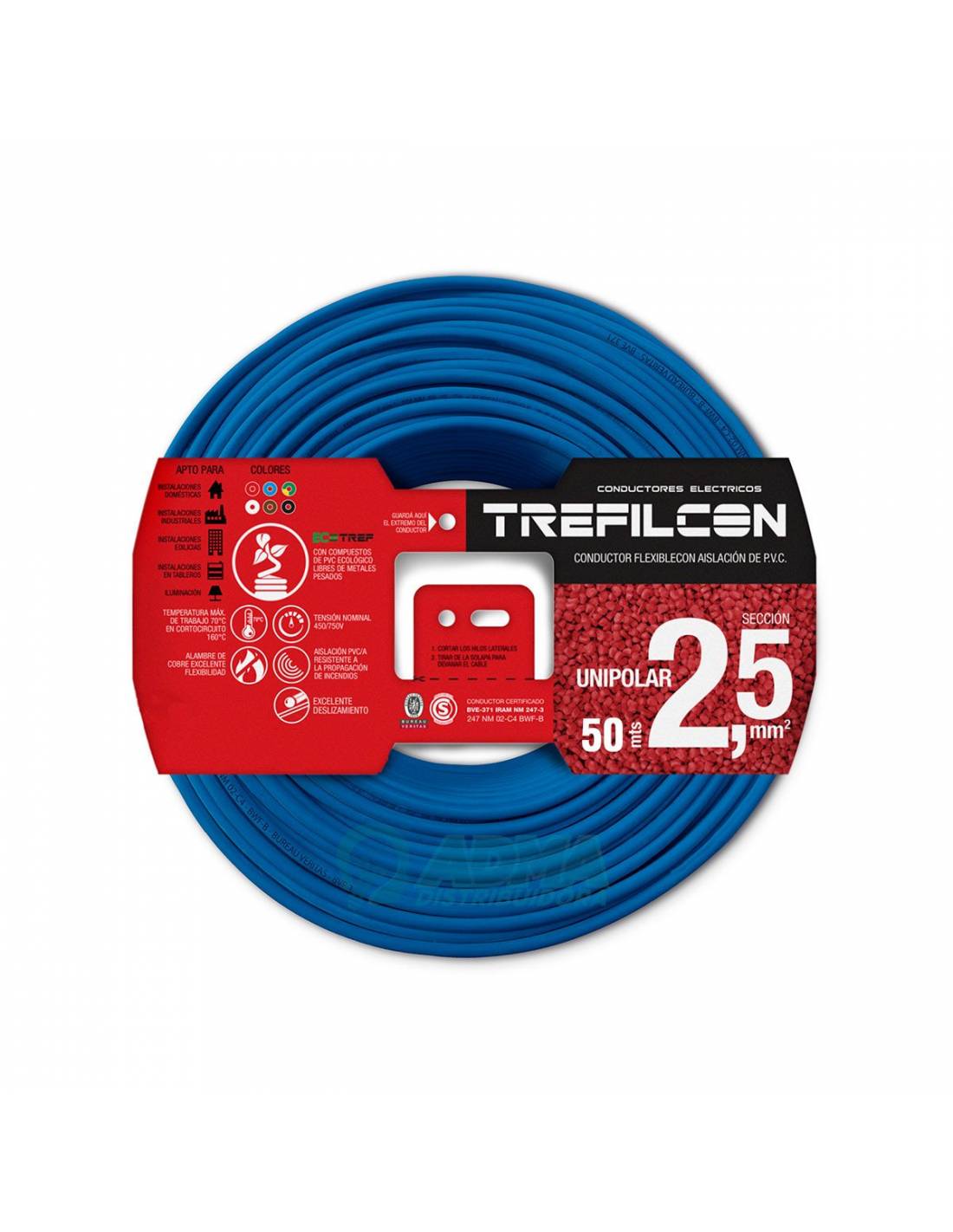 CABLE UNIPOLAR FLEXIBLE 2.5 MM TREFILCON CELESTE X 50 MTS
