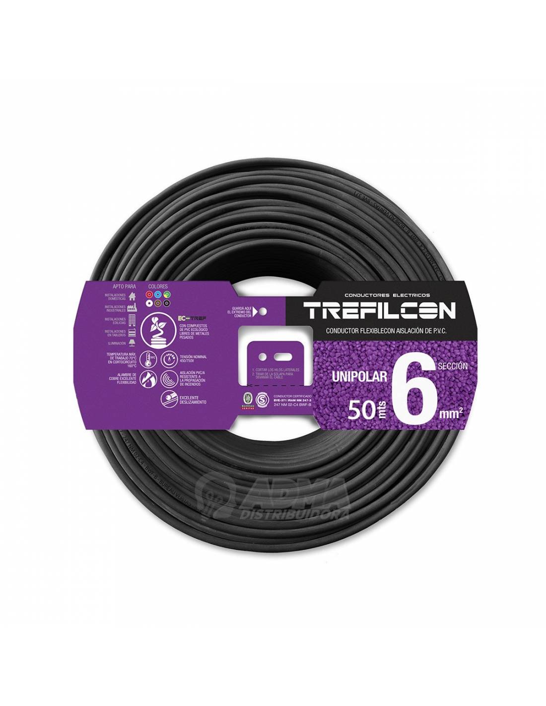 CABLE UNIPOLAR FLEXIBLE 6 MM TREFILCON NEGRO PACK X 50