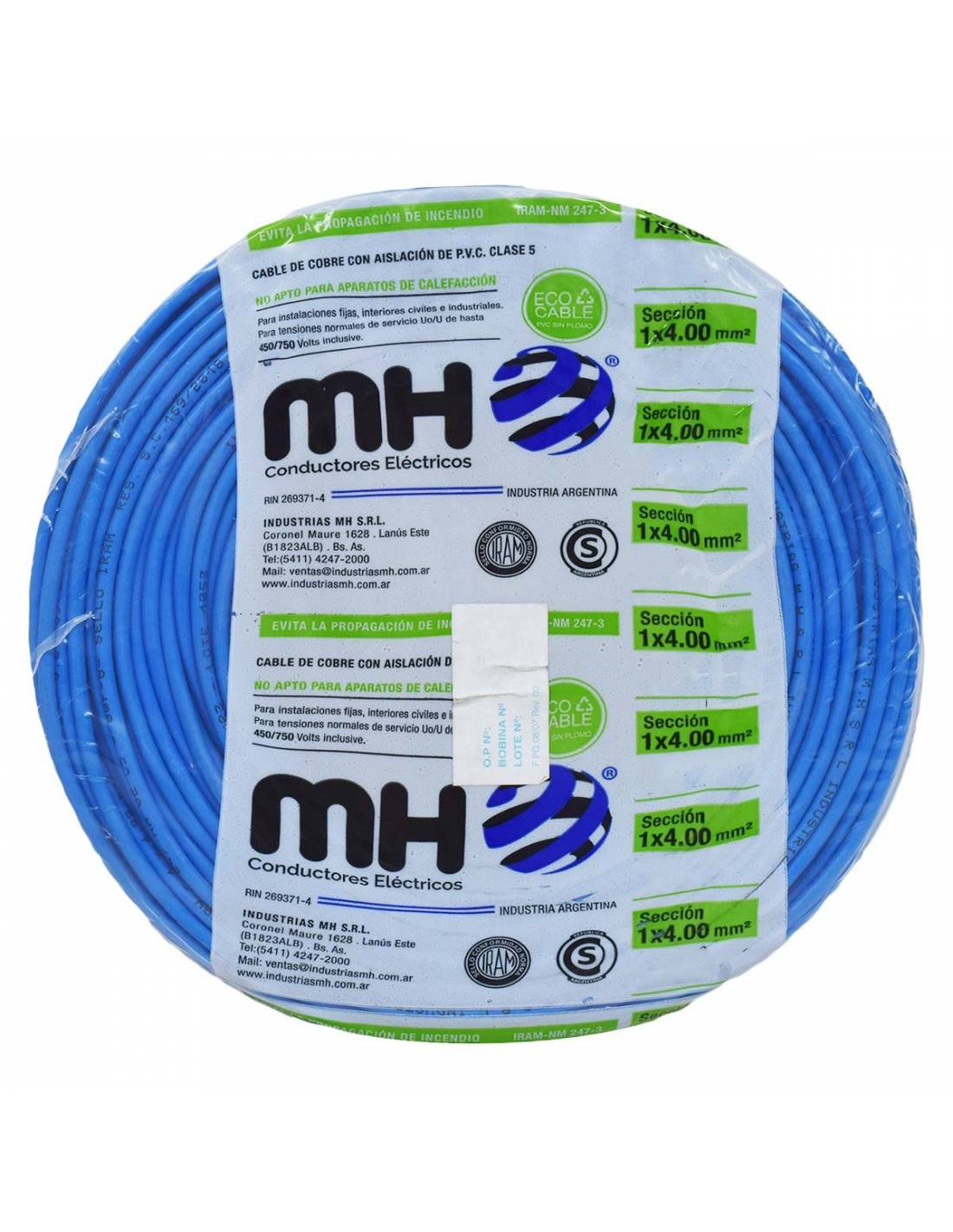 CABLE UNIPOLAR FLEXIBLE 4 MM MH CELESTE X 10 METROS