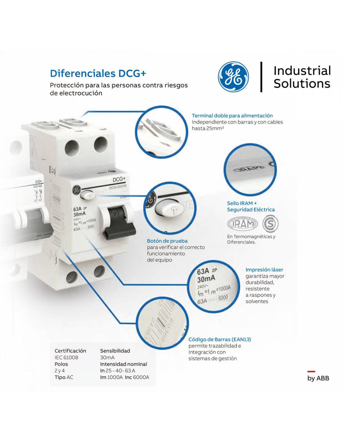 DISYUNTOR DIFERENCIAL TETRAPOLAR 63A 30MA GE BY ABB