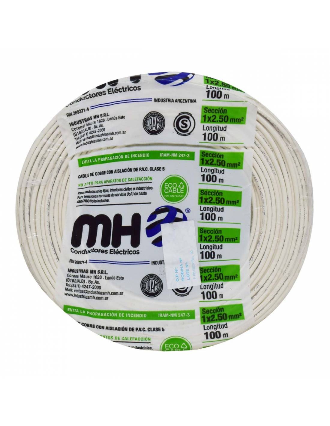 ROLLO CABLE UNIPOLAR FLEXIBLE 2.5 MM BLANCO MH 100MT