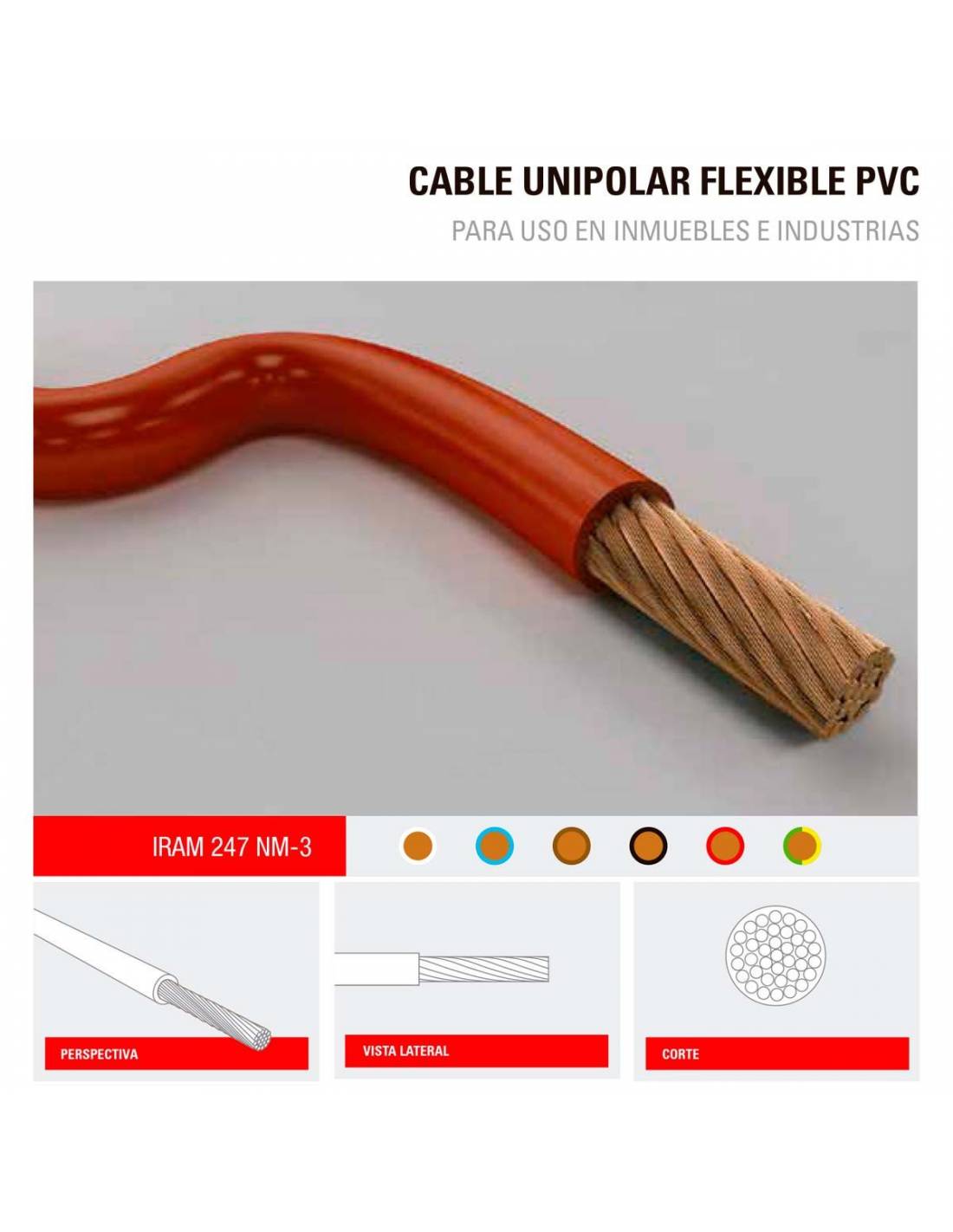 ROLLO CABLE UNIPOLAR FLEXIBLE 6 MM ROJO MH 100MT